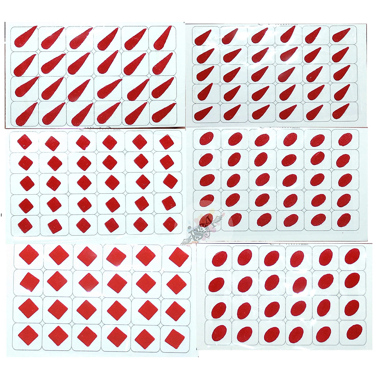 IS4A 486 Multicolour Bindi Bollywood Forehead Stickers Adhesive Body Jewelry 18 Cards of Different Sized Velvet Bindi Drop, Square & Oval Shaped Tattoo Premium Bindi Indian Daily Use Forehead Bindi Water Drop Shape Bindi For Women