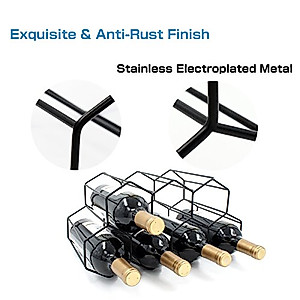 Buruis 9 Bottles Metal Wine Rack, Countertop Free-Stand Wine Storage Holder, Space Saver Protector for Red & White Wines - Black