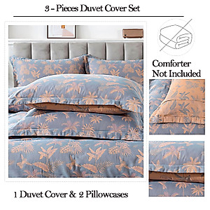 FADFAY Muslin Duvet Cover King Size, Dirty Blue Orange 100% Washed Cotton Double -Layer Tropical Bird Duvet Cover Set, Linen Like Gauze Comforter Cover Set with Zipper Closure & Corner Ties, 3Pcs