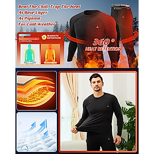 CL convallaria Long Underwear Mens Thermal Underwear Set Winter Hunting Gear Sport Long Johns for Men Base Layer Top and Bottom Midweight Black X-Large