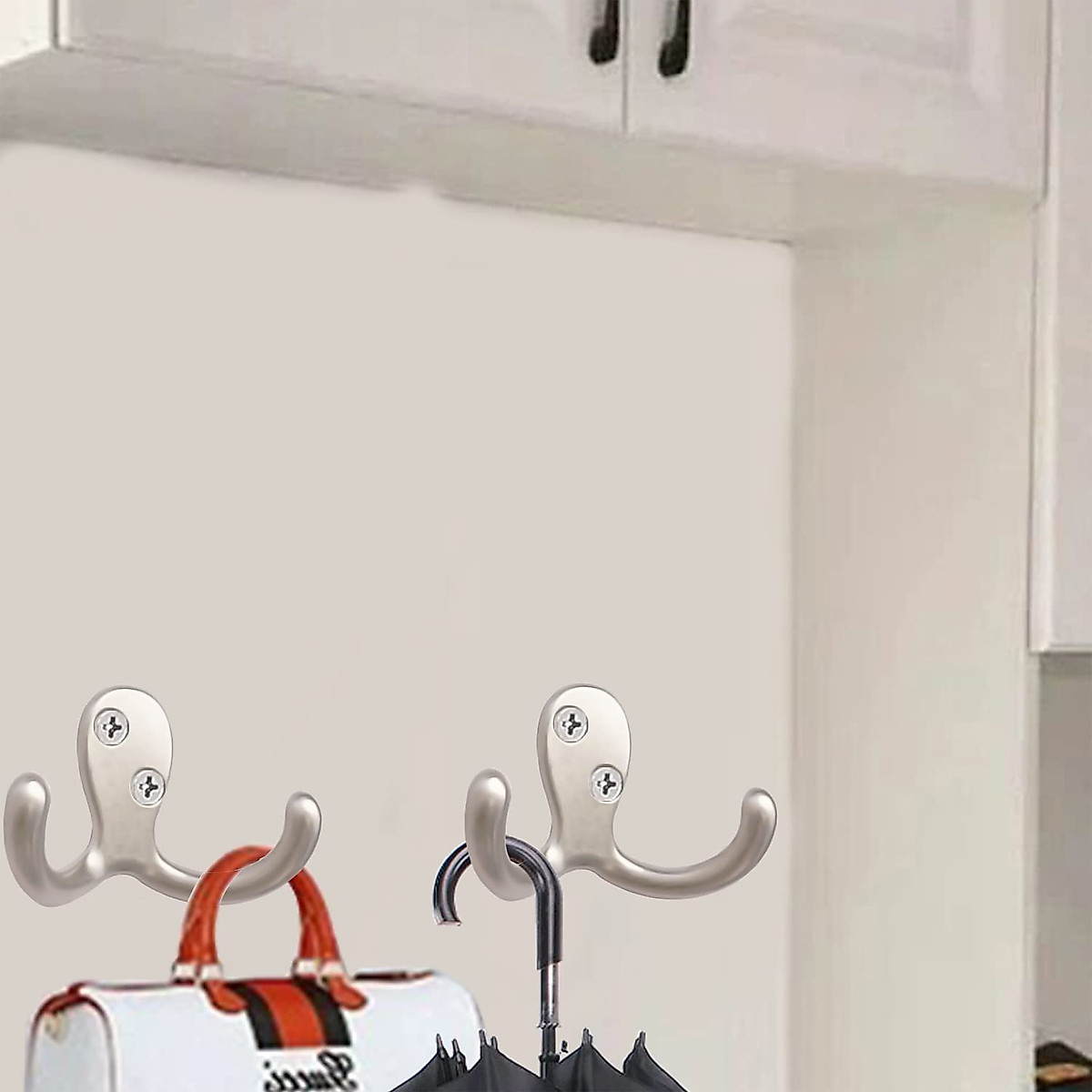 MsBong 10pcs Coat Hooks Hardware, Wall Hooks Heavy Duty Hooks for Hanging Coats Double No Rust Hooks Wall Mounted for Key, Towel, Bags, Cup, Hat (Silvery)