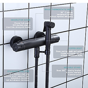 GeRRiT Handheld Bidet Sprayer for Toilet, Bathroom Thermostatic Bidet Shower Set, Wall Mounted Bidet Faucet with Hot and Cold Water, Brass Toilet Bidet Attachment, Black