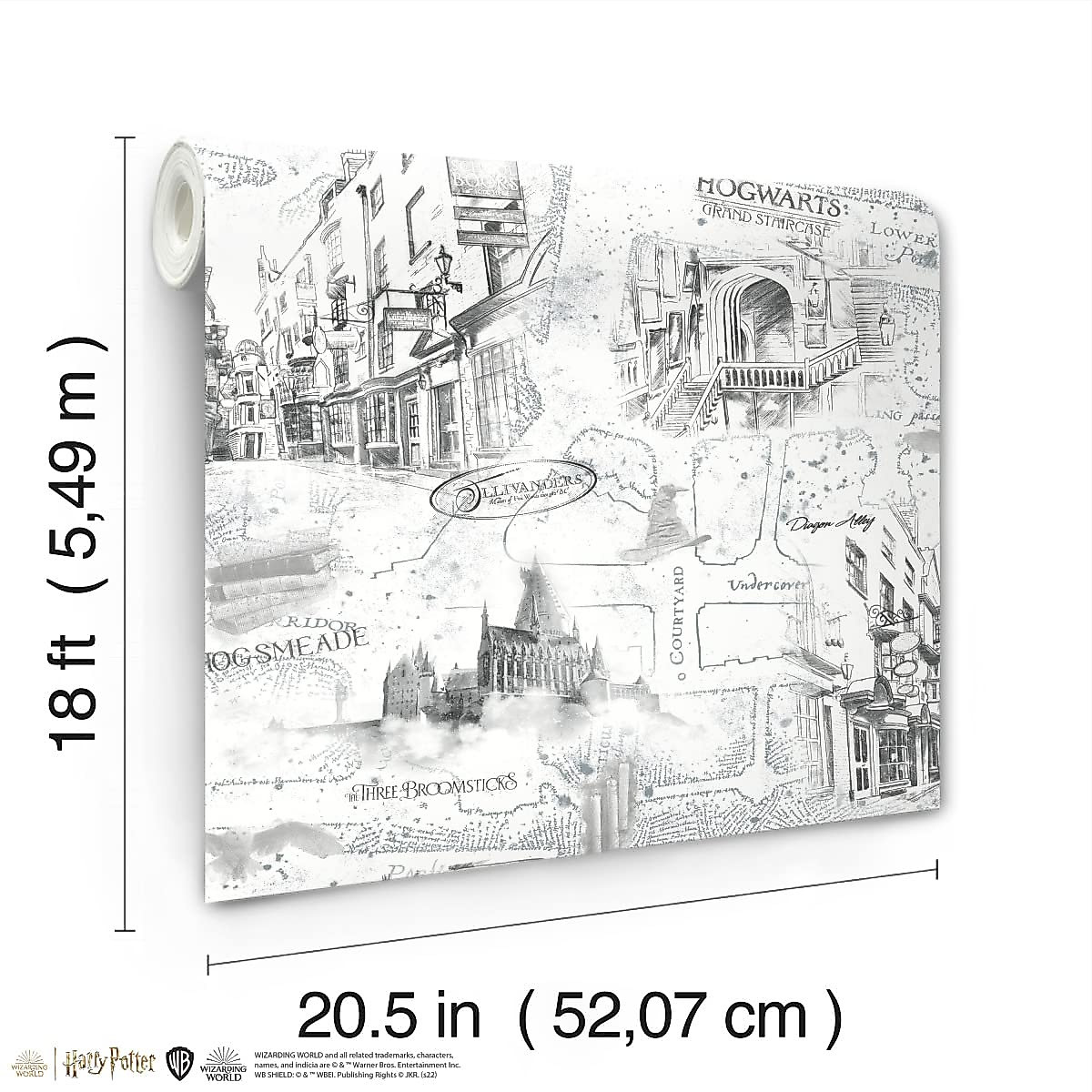 RoomMates RMK12353PL Harry Potter Map Peel and Stick Wallpaper, White, 30 Sq Ft