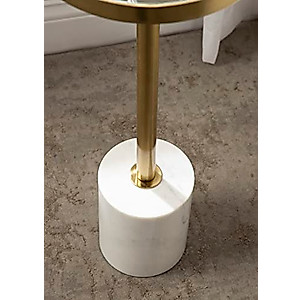 Kate and Laurel Hescott Modern Decorative Round Drink Table with Natural Marble Base and Mirrored Tabletop, 10x10x24, Gold