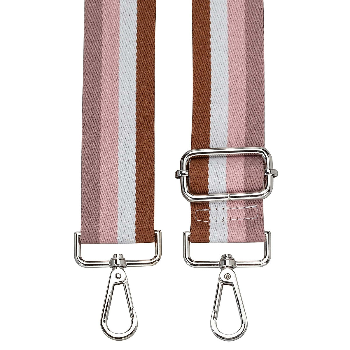 Allzedream Purse Strap Replacement Crossbody Handbag Stripe Wide Adjustable (Brown Pink, Silver Hardware)