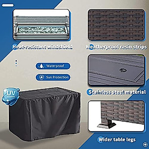 Halmuz 8 Piece Outdoor Patio Furniture Set with Gas Fire Pit Table, Wicker Propane Fire Pit Table Combo Sofa with Windshield and Coffee Table (Brown)