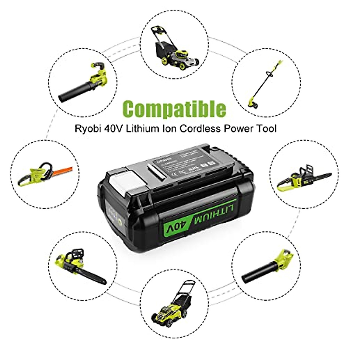 ANTRobut 6.0Ah Replacement Ryobi 40V Battery and Charger Kit for Ryobi 40V Lithium-Ion Battery OP4026 OP40601 OP4050A OP4040 OP4030 OP4050 with OP401 Ryobi 40V Charger
