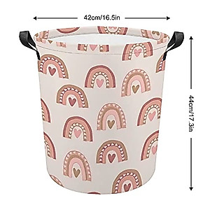 RENJUNDUN Hearts And Rainbows Laundry Basket Foldable Laundry Hamper with Handles Collapsible Laundry Bucket for Toy Clothes Book 17.3inch H x 16.5inchD