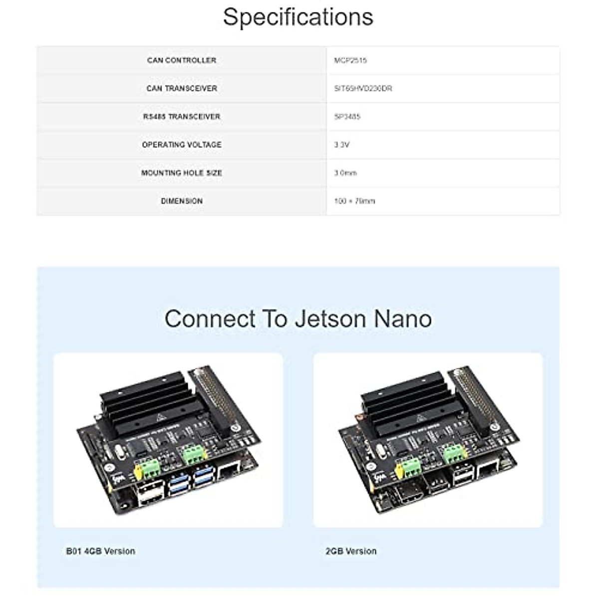 Coolwell RS485 CAN Expansion Board for Jetson Nano, Isolation Circuit Design, Onboard TVS, Built-in Protection Circuit