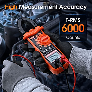 FKM Clamp Meter, Multimeter T-RMS 6000 Counts, AC/DC Current and Voltage Tester Auto-ranging, Measure Current Voltage Temperature Capacitance Resistance Diodes Continuity Duty-Cycle, Backlight & LED