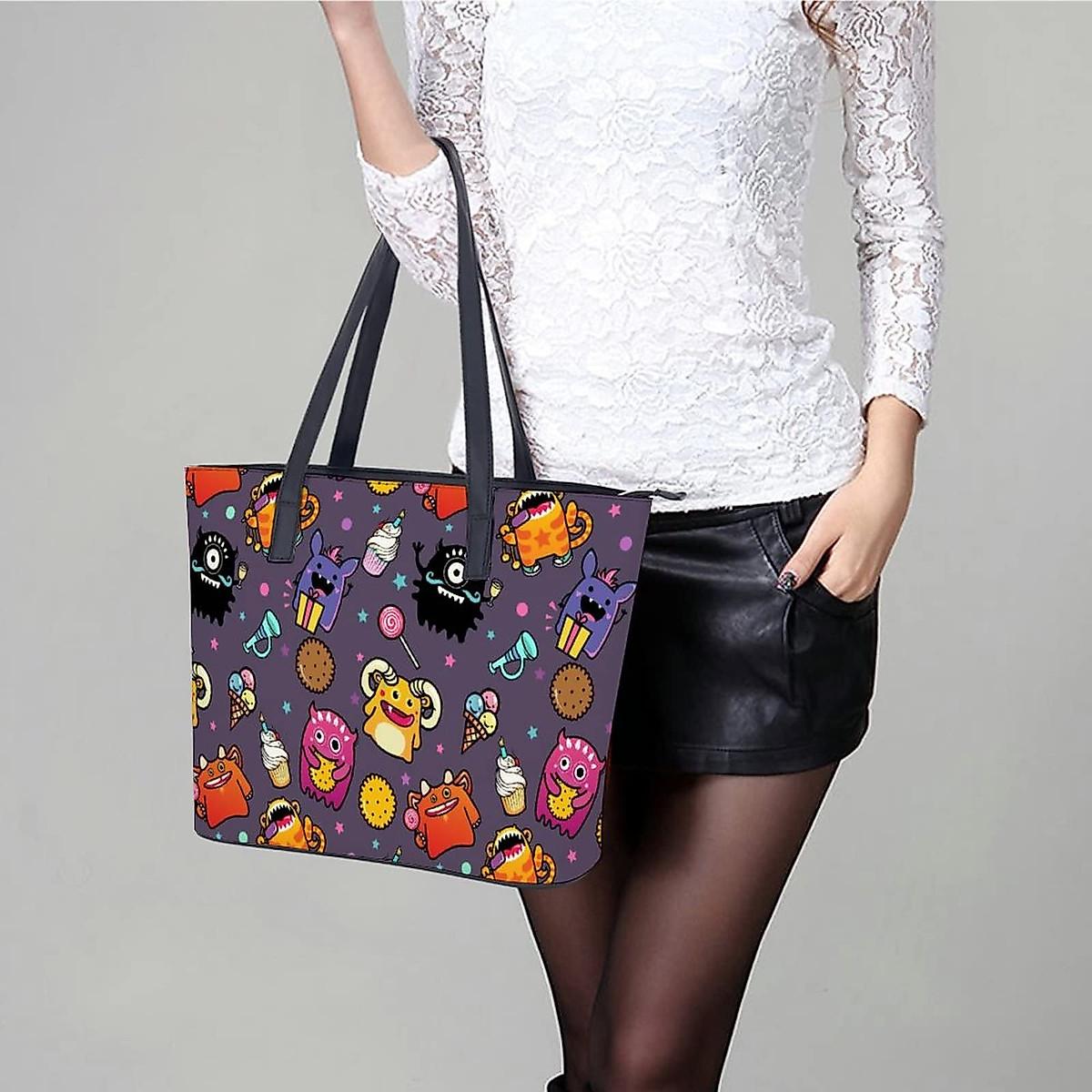 Womens Handbag Doodle Pattern Leather Tote Bag Top Handle Satchel Bags For Lady