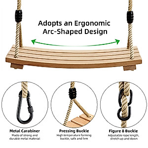 PELLOR Beech Wood Tree Swing Seat Hanging Swing Seat for Adult Kids Children Swing Chair Indoor and Outdoor Garden Play