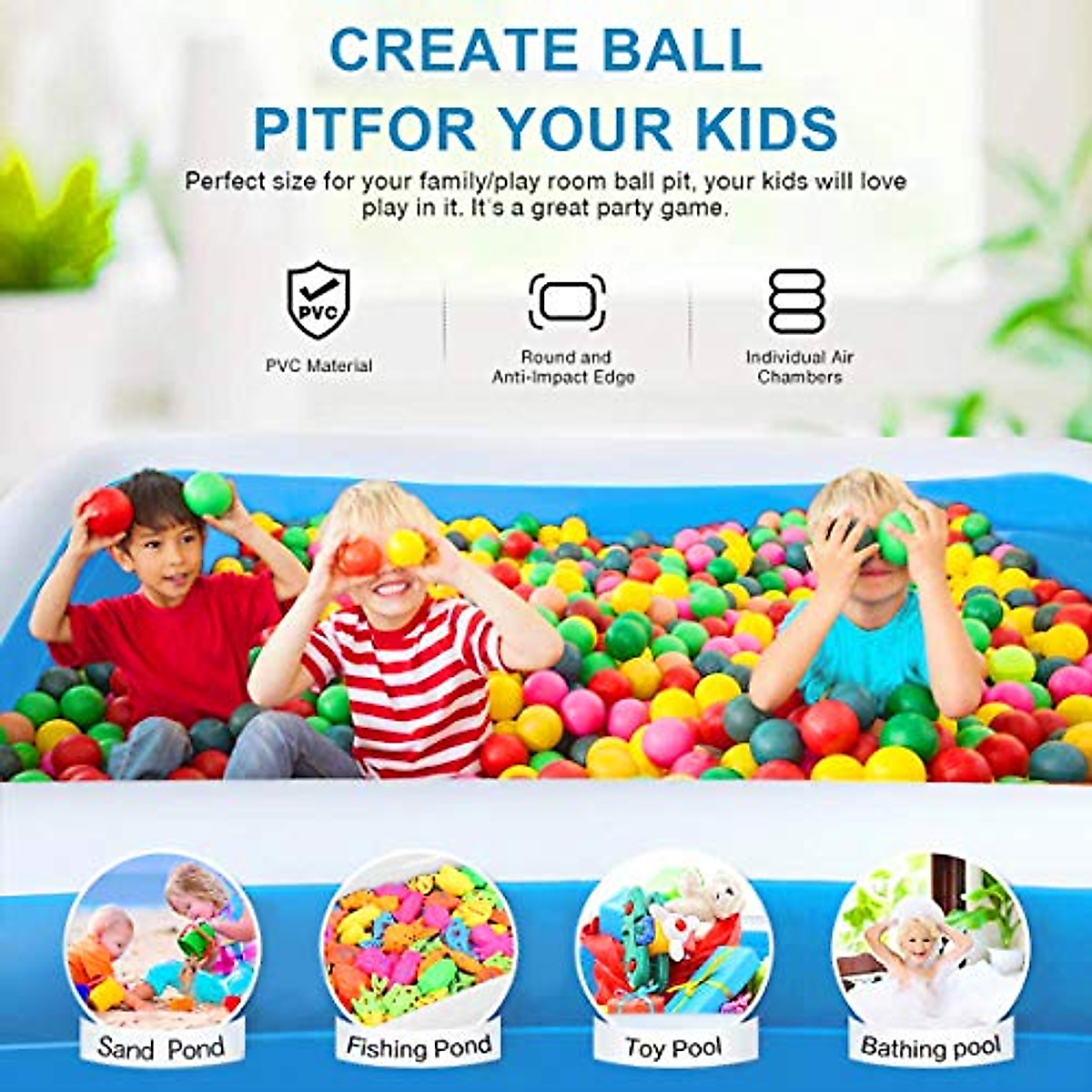 HideRacoon Kiddie Pool Family Inflatable Swimming Pool for Adults, 118" X 69" X 22" Swimming Pools, Oversized Pool Outdoor Blow Up Above Ground Pool for Backyard, Garden