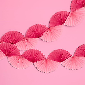xo, Fetti Pink Paper Fan Garland - 6 Ft. | 3D Bachelorette Party Decorations, Birthday Party Supplies, Pink Preppy HBD, Baby Shower