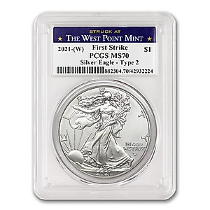 2021 (W) 1 oz American Silver Eagle Coins MS-70 (Type 2 - First Strike - Struck at The West Point Mint) by Coinfolio $1 MS70 PCGS