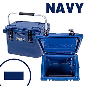 CAMP-ZERO 21 Quart Rotomolded Hard Cooler - Insulated Ice Chest with 4 Cup Holders - Bear-Proof Travel Ice Box for Beverage, Drink, BBQ, Fishing, Camping, Outdoor, Navy Blue