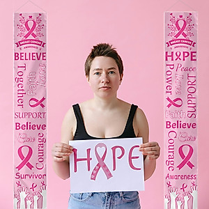 ZHIFU Breast Cancer Awareness Party Decorations Breast Cancer Banner Porch Sign, Pink Ribbon Door Banner Party Supplies Backdrop for Outdoor Indoor, 12 x 72 Inch