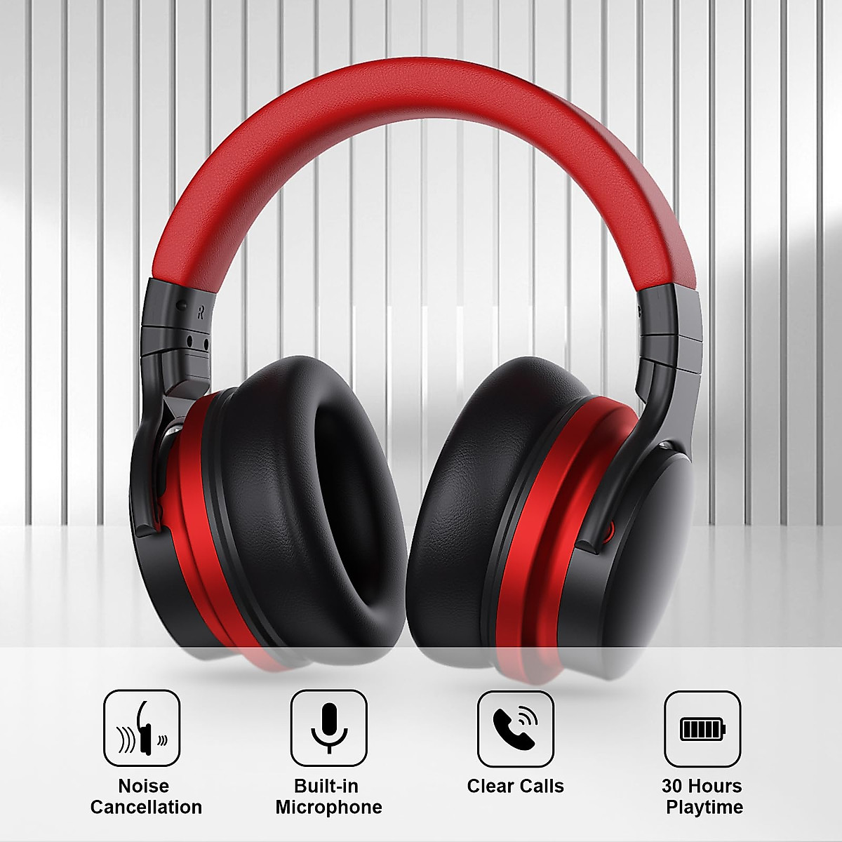 vibeadio Active Noise Cancelling Headphones Bluetooth Headphones Wireless Headphones Over Ear Headphones Wireless Noise Canceling Headphones with Mic, Deep Bass, Comfortable, 30 Hrs, Matte Black