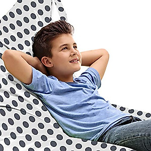 Ambesonne Retro Lounger Chair Bag, Sketchy Hand Drawn Vintage 50s 60s Points Polka Dots Zigzags, High Capacity Storage with Handle Container, Lounger Size, Charcoal Grey White