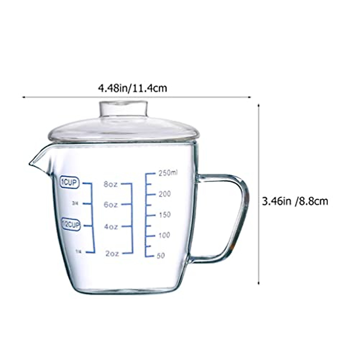 Glass Cups Glass Measuring Cup with Scale: Graduated Beaker Mug Liquid Cup Water Coffee Tea Cup Drinking Glasses Glass Mugs Tumbler with Lid and Handle