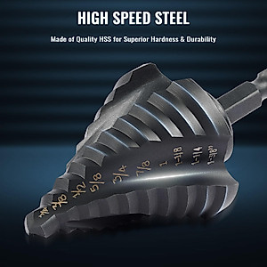 ZELCAN 10 Sizes Step Drill Bit, Four Spiral Flute Step Bit for Metal, Titanium-Coated HSS 1/4" to 1-3/8" Step Drill Bit with 1/4" Hex Shank for Stainless Steel Aluminum Copper Wood Plastic