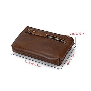 Wugebud 1 Pcs Leather 3 Zipper Coin Purse Wallet With Key Ring, Coin Organizer, Change Holder, Leather Zipper Storage Bag for Men