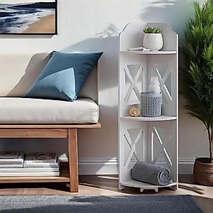 KOAJ Corner Shelf Stand: Versatile Storage Organizer Ideal for Bathrooms, Perfect for Small Spaces. Waterproof Stand, Multi-Functional as Toilet Paper Holder. Elegant White Design