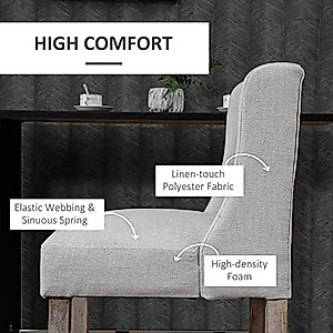 HOMCOM Modern Bar Stools, Tufted Upholstered Barstools, Pub Chairs with Back, Rubber Wood Legs for Kitchen, Dinning Room, Set of 2, Beige