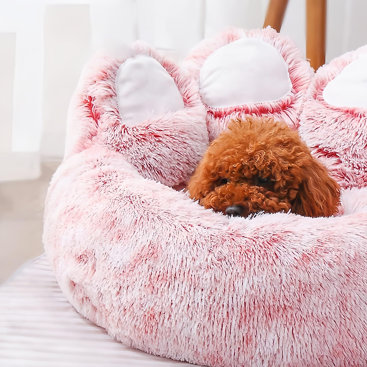 SEAHOME Dog Bed Cat Pet Sofa Cute Bear Paw Shape Comfortable Cozy Pet Sleeping Beds for Small, Medium, and Large Dogs and Cats, Soft Fluffy Faux Fur Cat Cushion Dog Bed (Small 22'' x 22'', Brown)