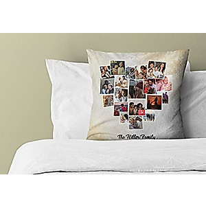 Launchigo Customized Heart Collage Pillow - Photo & Name Pillow. Best Gift for Birthday, Anniversary & Christmas.{Insert+Cover} (Heart Collage 03, 14" X 14")