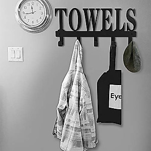 Towel Holder 5 Hooks for Bathroom, Towel Racks, Towel Hooks for Bathroom, Bedroom, Kitchen, Pool, Beach Towels, Bathrobe, Clothing, Metal Sandblasted Wall Mount Rustproof and Waterproof (Black01)