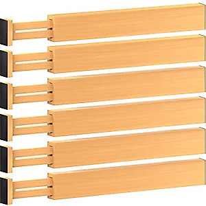 Large Kitchen Drawer Organizer - Expandable Bamboo Drawer Dividers (17" - 21.5") - Adjustable Separators for Kitchen, Clothes, Dresser, Bedroom, Bathroom, and Desk Drawers - 6-Pack