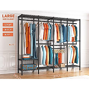 Raybee Clothes Rack Heavy Duty Clothing Racks for Hanging Clothes Load 985 LBS,Metal Clothing Rack Freestanding Portable Wardrobe Closet Rack for Hanging Clothes Wire Garment Rack, Black