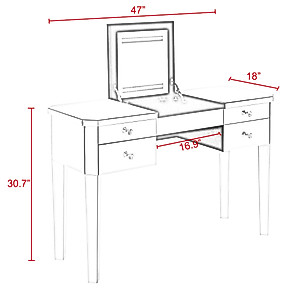 Inspired Home Mirrored Vanity Table - Design: Marabelle | 4 Drawers Lift-up Top | LED | Jewelry Holder | Cosmetics Organizer