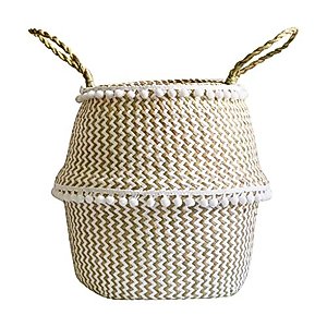 AKIMPE Flower Basket Seagrass Wicker Folding Basket Dirty Basket Storage Decoration Pot