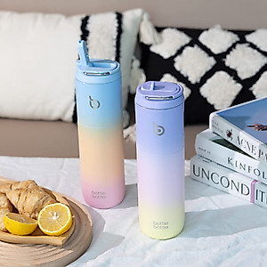 BOTTLE BOTTLE Insulated Water Bottle 24oz with Straw Lid and Handle for Sports Travel Gym Stainless Steel Water Bottles Double-Wall Vacuum Metal Thermos Bottles Leak Proof BPA-Free (blueyellowpink)