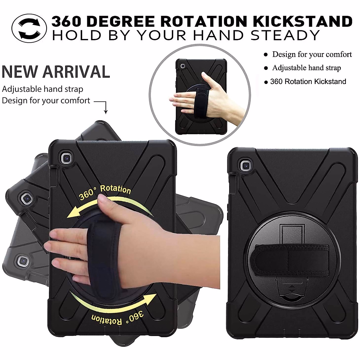 ZenRich Galaxy Tab S5e Case 2019, zenrich SM-T720/T725/T727 Heavy Duty Shockproof Rugged Case with Rotatable Stand Hand Strap and Shoulder Belt for Samsung Galaxy Tab S5e 10.5 inch 2019 Tablet-Black