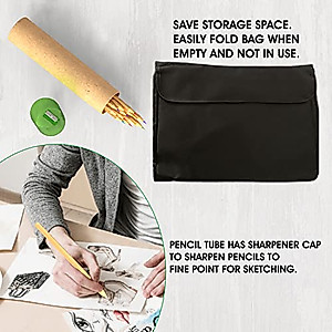 Art Portfolio Case 24 x 36 in. with 12 Color Pencil Set and Sharpener- Large Lightweight Art Portfolio Bag with Shoulder Strap and Handle - Artwork Storage Totes - Black Art folder Storage Bag