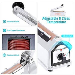 METRONIC Impulse Sealer 8 inch, Manual Heat Sealer Machine for Plastic Bags, Shrink Wrap Bag Sealers Heavy Duty Sealing Machine With Repair Kit (White)