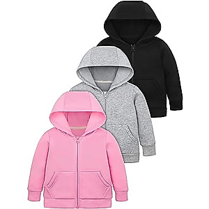 Cooraby 3 Pieces Baby and Toddler Girls Fleece Full-Zip Hoodies Lightweight Jacket with Pockets Winter Coat for Baby Girls
