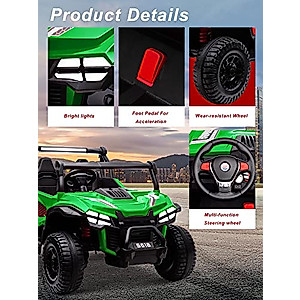 OTTARO 24V Ride on Cars 2 Seater, Electric Cars Vehicles for Adults and Kids, 4WD Ride on UTV Truck w/Remote Control, 25" Spacious Seat, 2 Safety Belts, Bright Light, Music Player,Bluetooth（Green）
