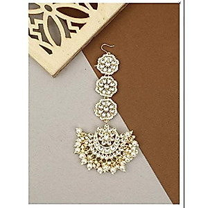 I Jewels 18K Gold Plated Indian Wedding Bollywood Matte Finish Kundan & Faux Pearl Bridal Chandbali Earrings with Maang Tikka Set for Women (TE2860FL)