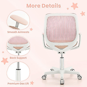 Costzon Kids Desk Chair, Height Adjustable Children Study Computer Chair with Armrests, Sit-Brake Casters, Swivel Mesh Task Chair for Boys Girls Teens Students, Kids Chair for Home, Office, School