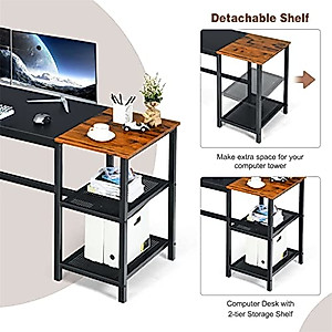 BBSJ 59" Home Office Computer Desk Study Laptop Desk Detachable 2 Tier Shelves Shelves Office Furniture