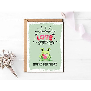OystersPearl I Froggin' Love You Hoppy Birthday Funny Frog Birthday Card - Cute Birthday Card - Frog Card - Funny Happy Birthday Card