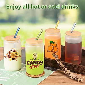 KIDJFGG Sublimation Glass Blanks With Bamboo Lid, 8pack 16OZ Frosted Sublimation Beer Can Glass with Glass Straws Gift Box Mason Jar Cups Mug Travel Tumbler for Beer, Juice, Soda, Iced Coffee, Drinks