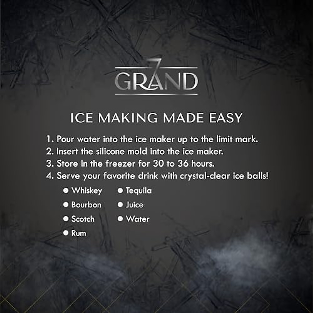 4 Piece Crystal Clear Ice Cube Maker - Square Ice Cube Mold Makes Large Square Ice Cube for Cocktails & Drinks - Clear Ice Maker with Silicone Container - Durable, Freezer-Safe, Food-Safe - 7Grand