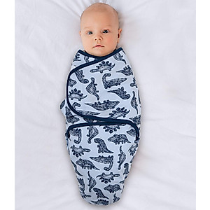 The Peanutshell Baby Swaddle Blankets for Boys or Girls, Blue Dinosaur & Stars, 3 Pack Wrap Set, 2 Sizes (Small/Medium)