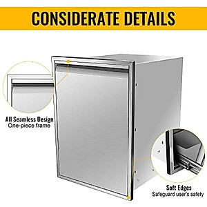 Built-in Single Trash Drawer Pull-Out Tray Outdoor Kitchen Stainless Steel Trash Drawer Storage One Trash Bin for BBQ Island Grill Station,19W X 27H X 16D Inch