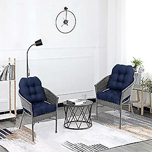Pack of 2 Outdoor Indoor Tufted Seat Cushions, 18.9" x 18.9" U-Shape Cushions for Wicker Chair Seat,Patio Cushions, Furniture Dinning Chair Pad (Navy Blue)